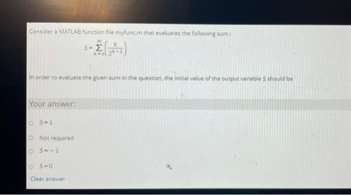 Solved sum Consider a MATLAB function file myfunc.m that | Chegg.com