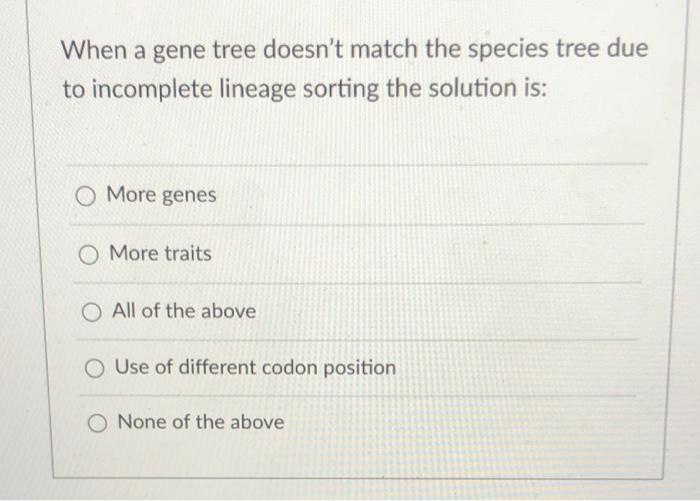 Solved When a gene tree doesn't match the species tree due | Chegg.com