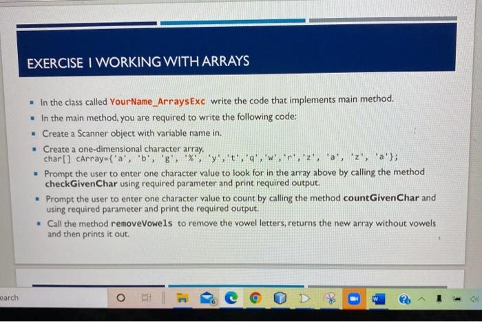 Solved EXERCISE I WORKING WITH ARRAYS • Create a new class | Chegg.com