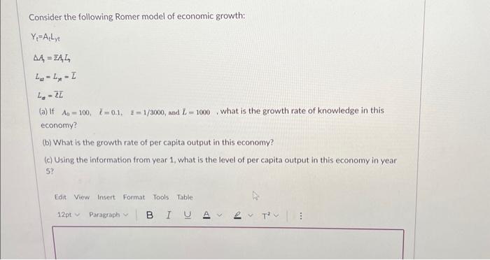 Consider the following Romer model of economic | Chegg.com