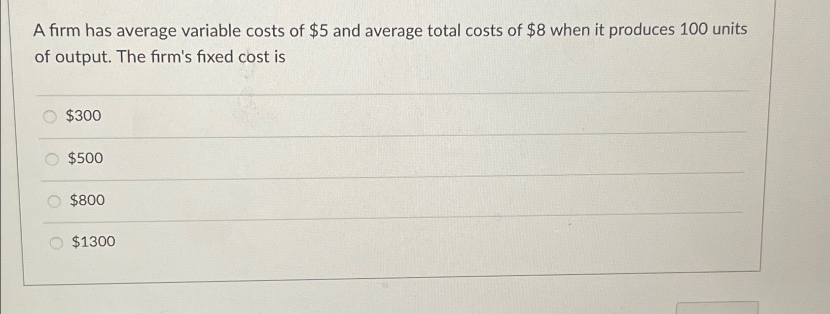 Solved A firm has average variable costs of $5 ﻿and average | Chegg.com