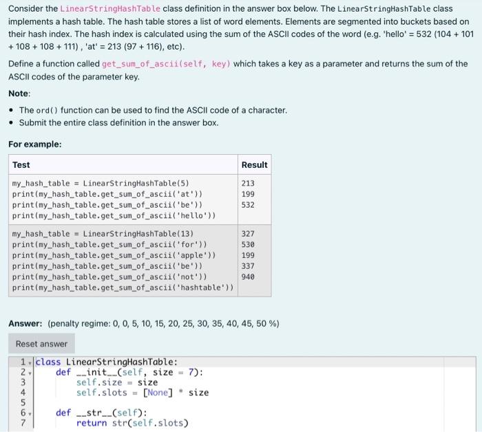 Solved Consider the LinearStringHashTab le class definition | Chegg.com