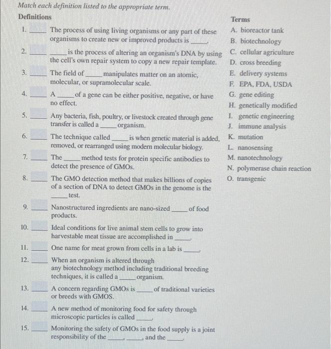Solved 4. Match each definition listed to the appropriate | Chegg.com