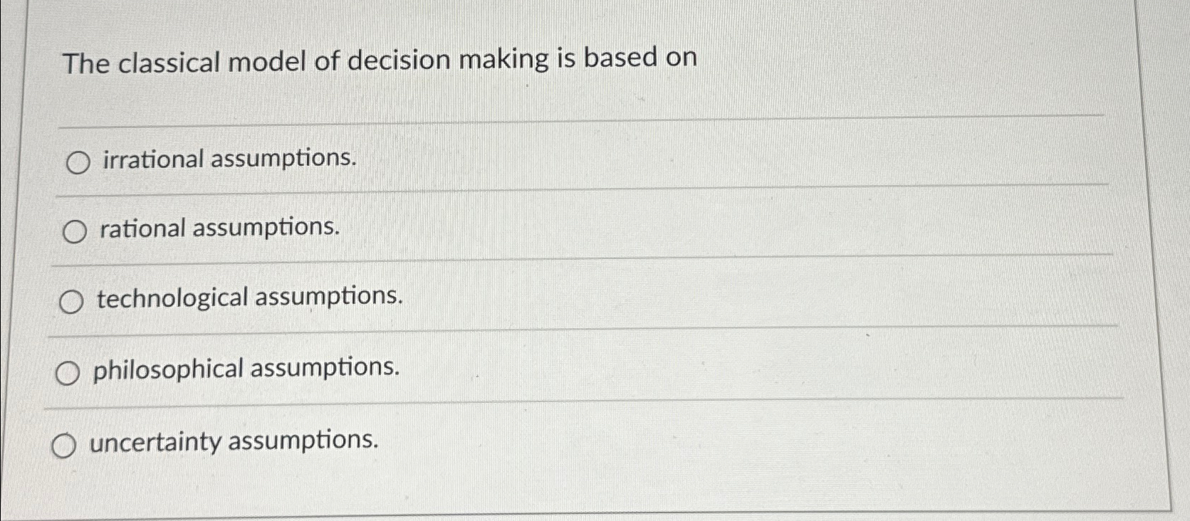 Solved The classical model of decision making is based | Chegg.com