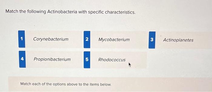 Match the following Actinobacteria with specific | Chegg.com