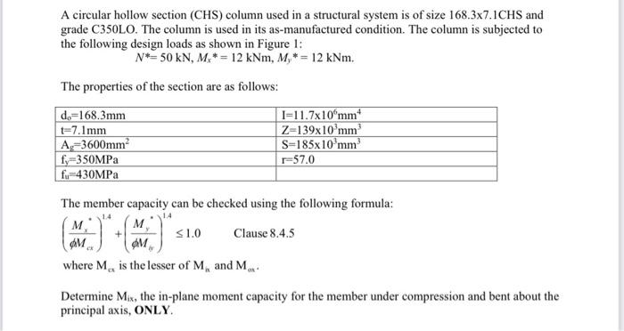 Solved A circular hollow section (CHS) column used in a | Chegg.com