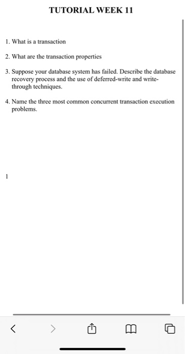Solved Tutorial Week 11 1 What Is A Transaction 2 What Are