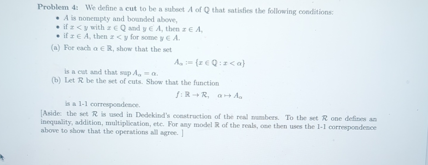 Solved Problem 4: We define a cut to be a subset A ﻿of Q | Chegg.com