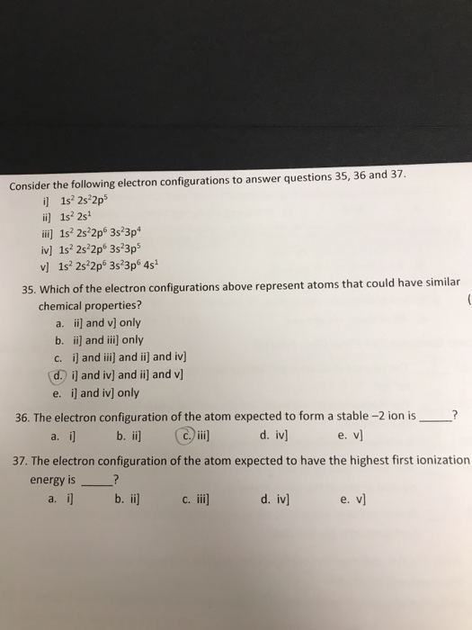 Solved Consider the following electron configurations to | Chegg.com