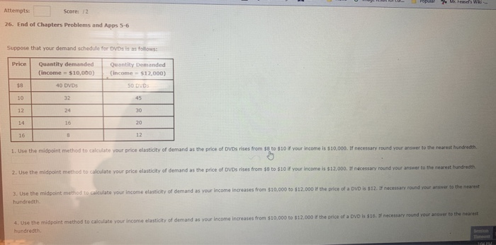 Solved Mr. Fe8sel's W- Attempts Score: /2 26. End of | Chegg.com