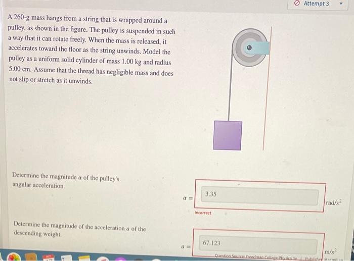 Solved Attempt 3 A 260-g mass hangs from a string that is | Chegg.com