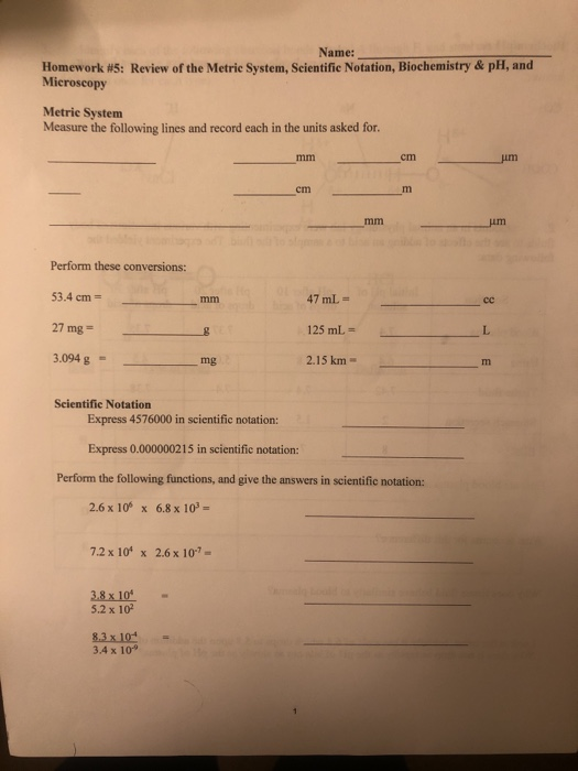 Solved Name: Homework #5: Review of the Metric System, | Chegg.com