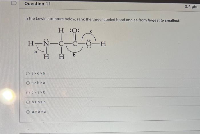 [Solved]: help with 11 In the Lewis structure below, rank th