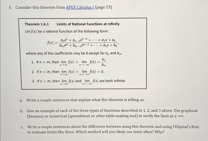 Solved 5. Consider this theorem from APEX Calculus I (page | Chegg.com