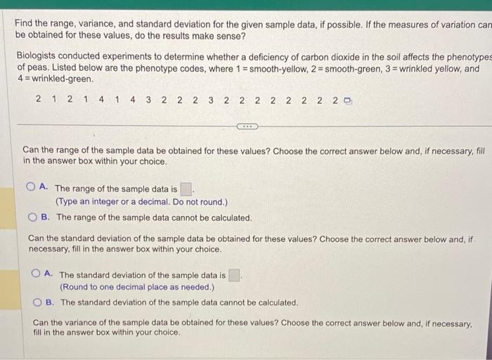 Solved Find the range, variance, and standard deviation for | Chegg.com