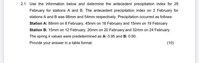 Solved 2.1 Use the information below and determine the | Chegg.com