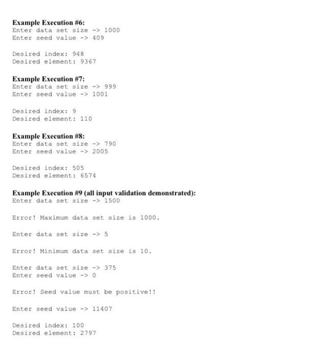 Solved Problem: Given a data set size and seed value as | Chegg.com