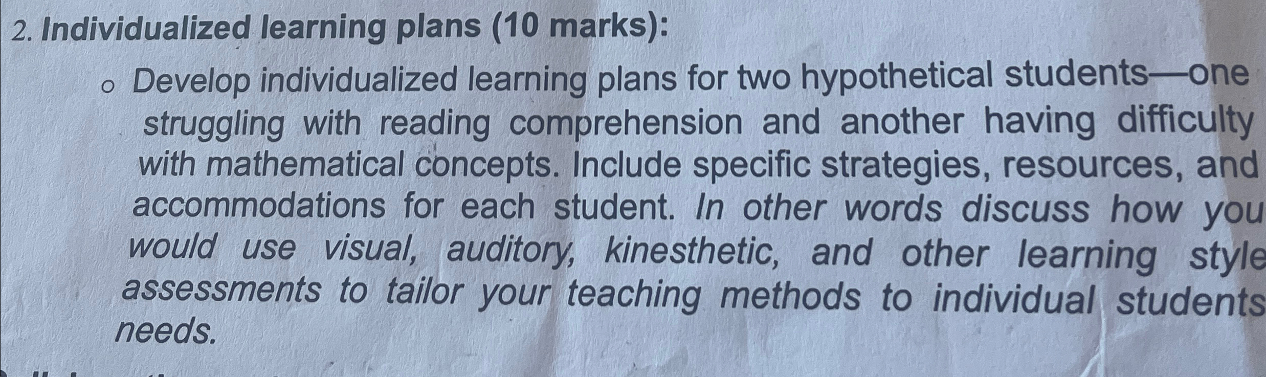 Solved Individualized learning plans (10 ﻿marks):Develop | Chegg.com