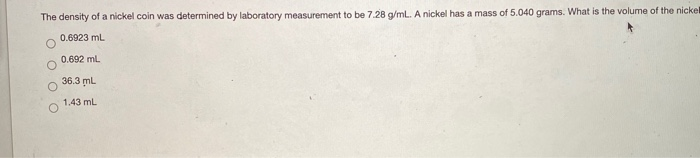 Solved The density of a nickel coin was determined by | Chegg.com