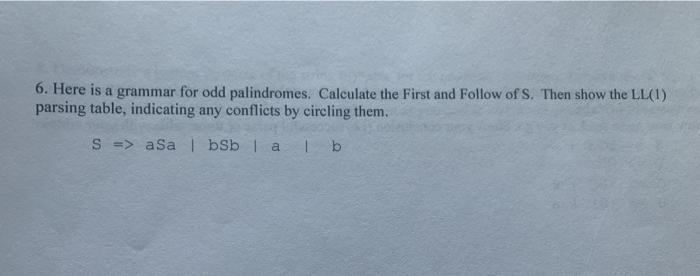 Solved 6. Here is a grammar for odd palindromes. Calculate | Chegg.com