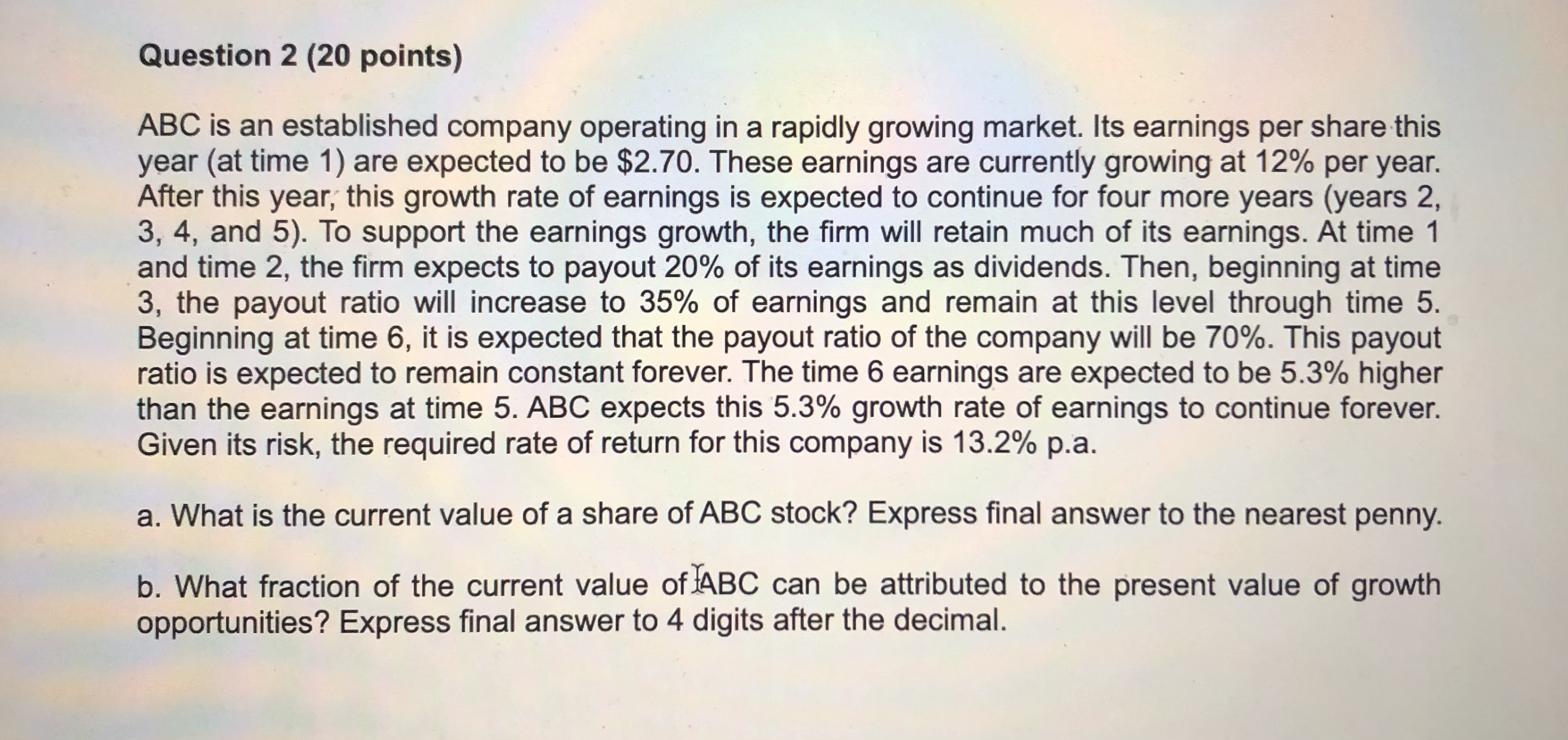 Solved Question 2 (20 ﻿points)ABC is an established company | Chegg.com