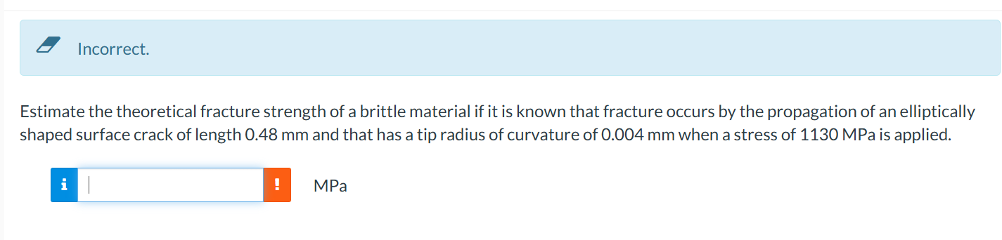 Solved Incorrect. Estimate the theoretical fracture strength | Chegg.com