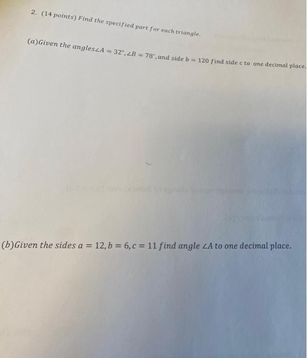 Solved 2. (14 points) Find the specified part for each | Chegg.com