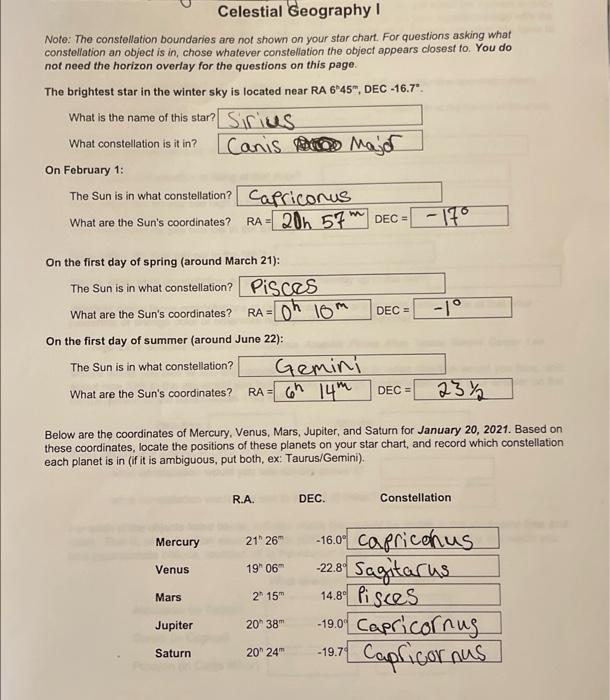 Solved Celestial Geography Note: The constellation | Chegg.com