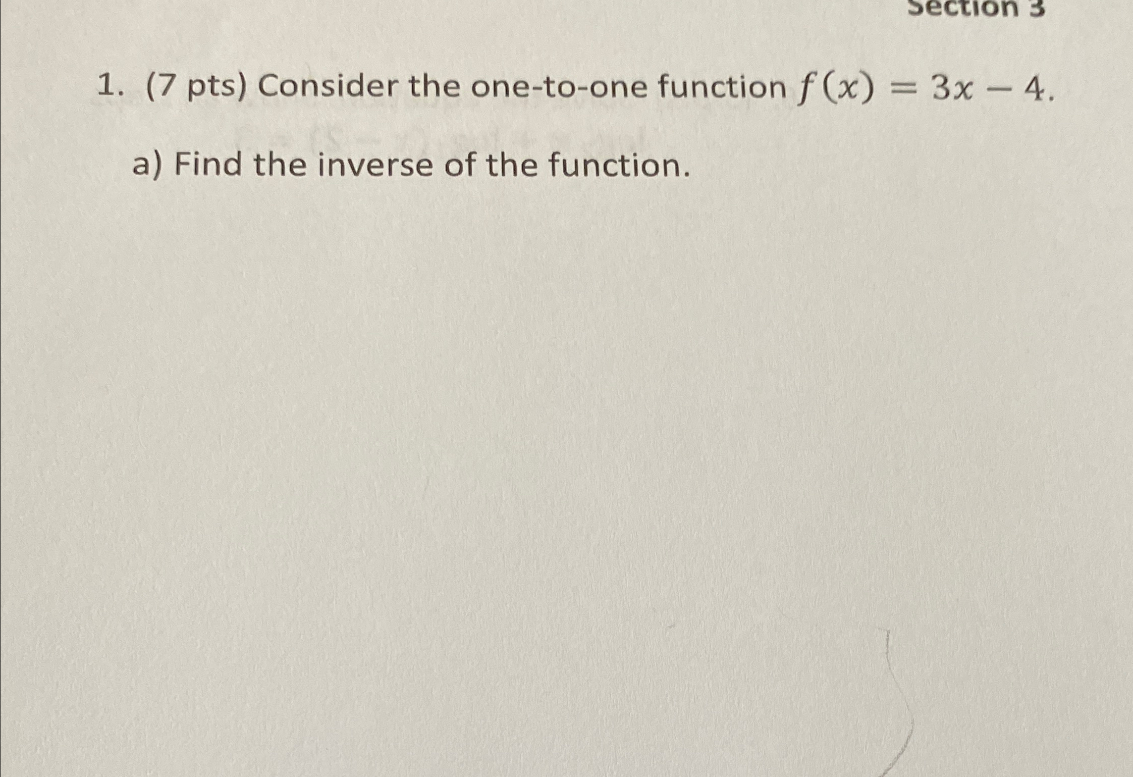 Solved (7 ﻿pts) ﻿Consider the one-to-one function | Chegg.com
