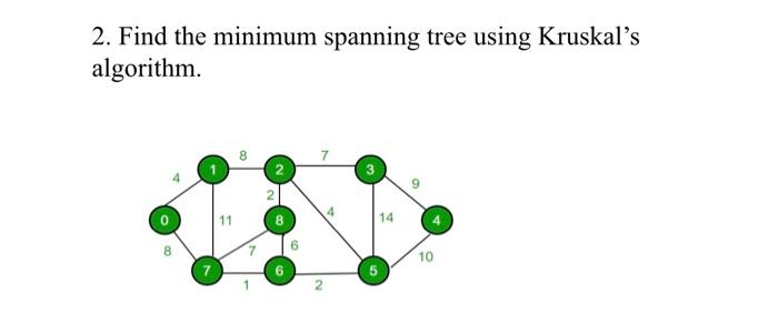 Solved 2. Find the minimum spanning tree using Kruskal's | Chegg.com