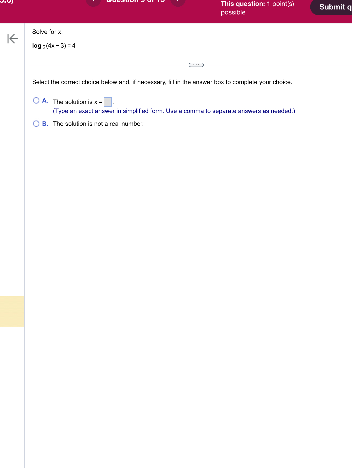 Solved This question: 1 ﻿point(s) ﻿possibleSolve for | Chegg.com