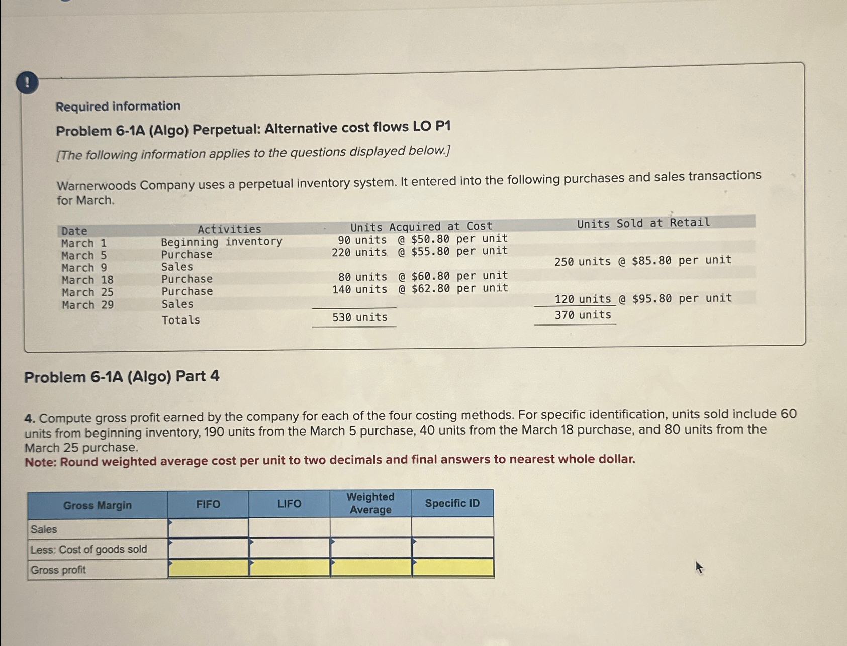 Solved !Required informationProblem 6-1A (Algo) ﻿Perpetual: | Chegg.com
