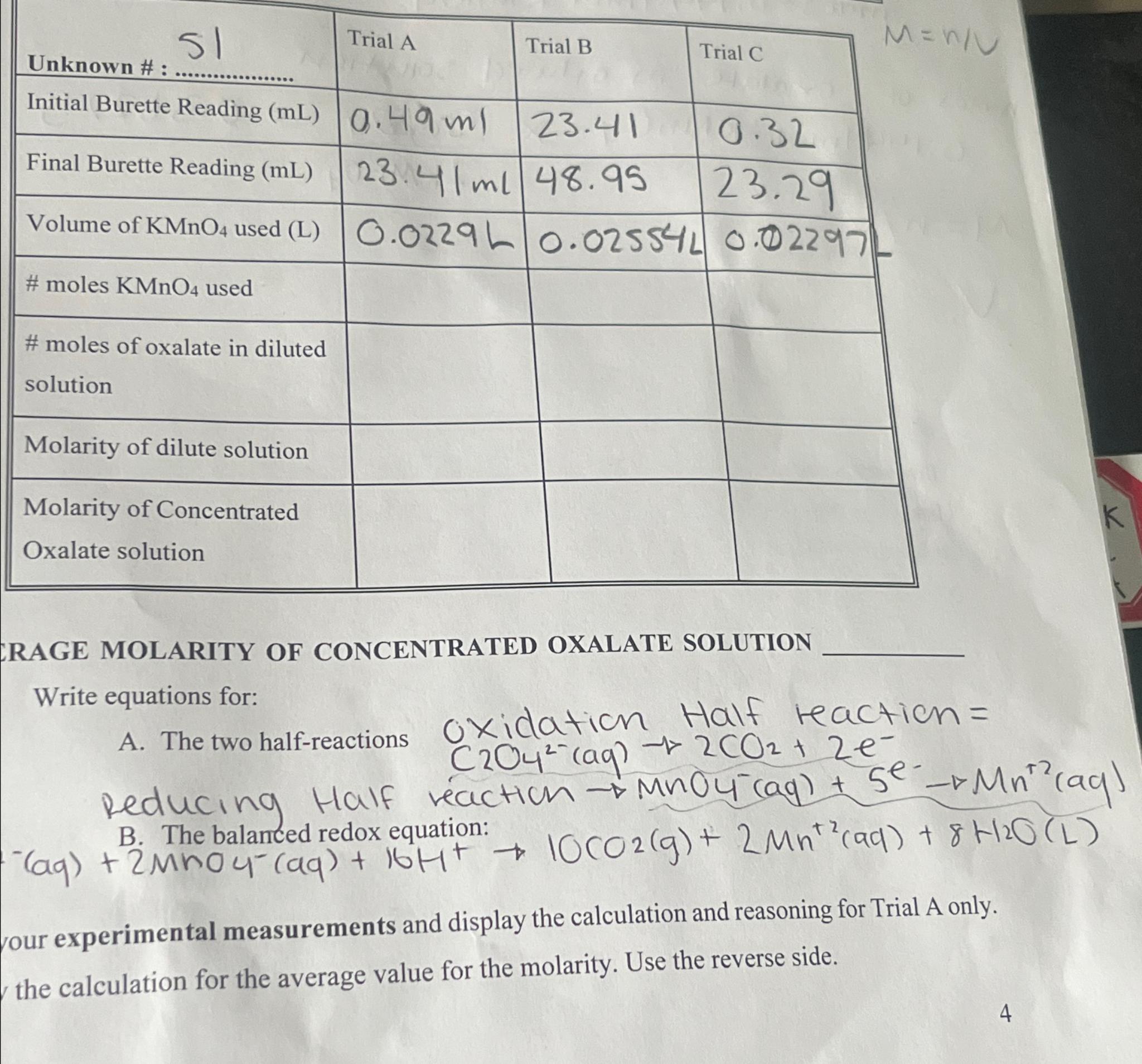 Solved \table[[SI,Trial A,Trial B,Trial C],[Unknown # | Chegg.com