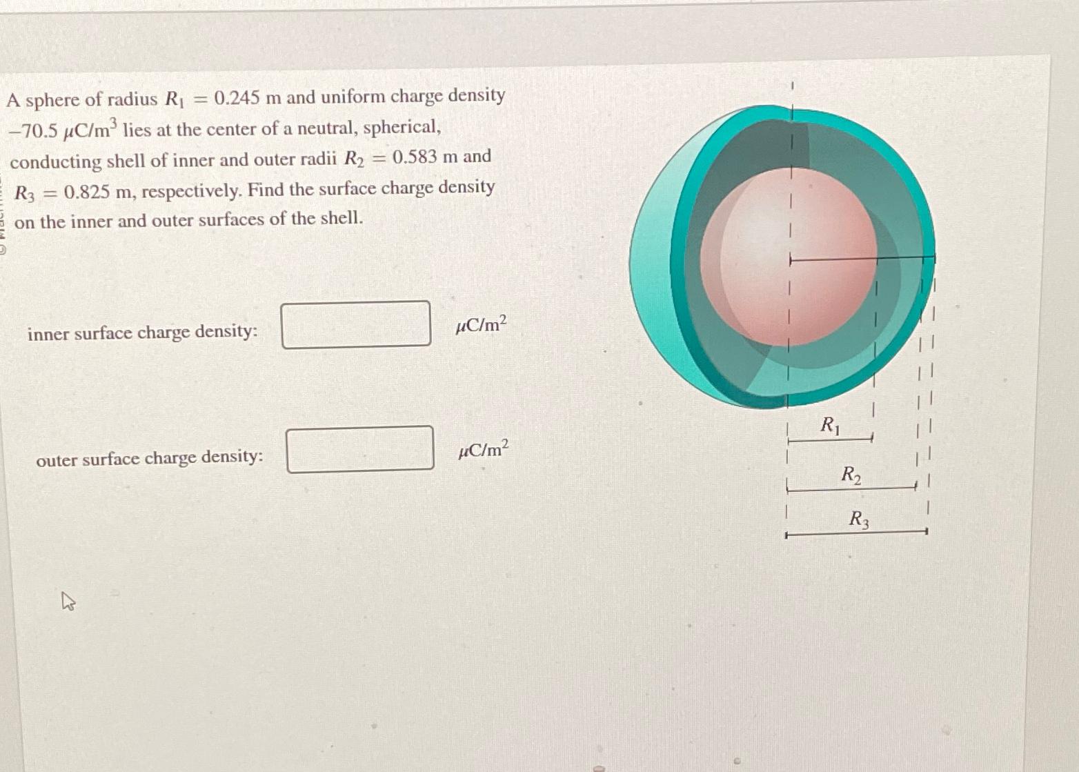 Solved A sphere of radius R1=0.245m ﻿and uniform charge | Chegg.com