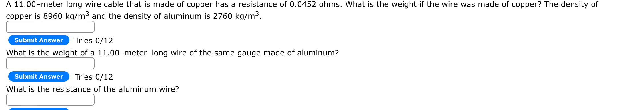 Solved A 11.00 -meter long wire cable that is made of copper | Chegg.com