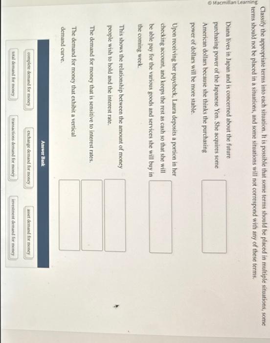 Solved Classify the appropriate terms into each situation. | Chegg.com