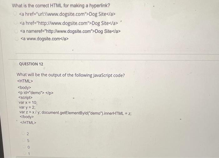 Solved What is the correct HTML for making a hyperlink? | Chegg.com