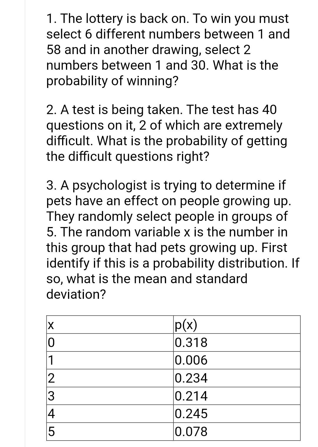 Solved 1. The lottery is back on. To win you must select 6 | Chegg.com