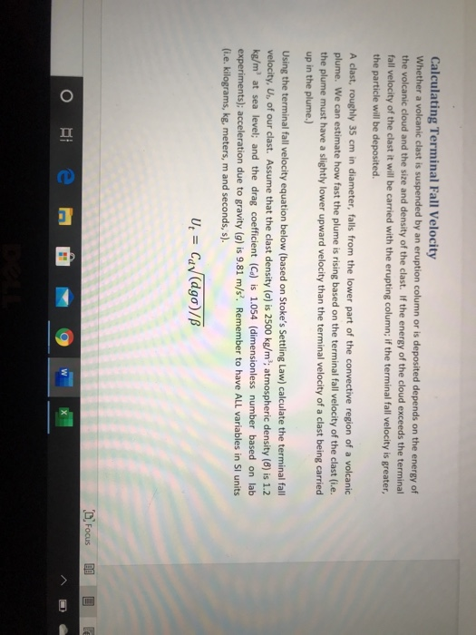 Solved Calculating Terminal Fall Velocity Whether a volcanic | Chegg.com