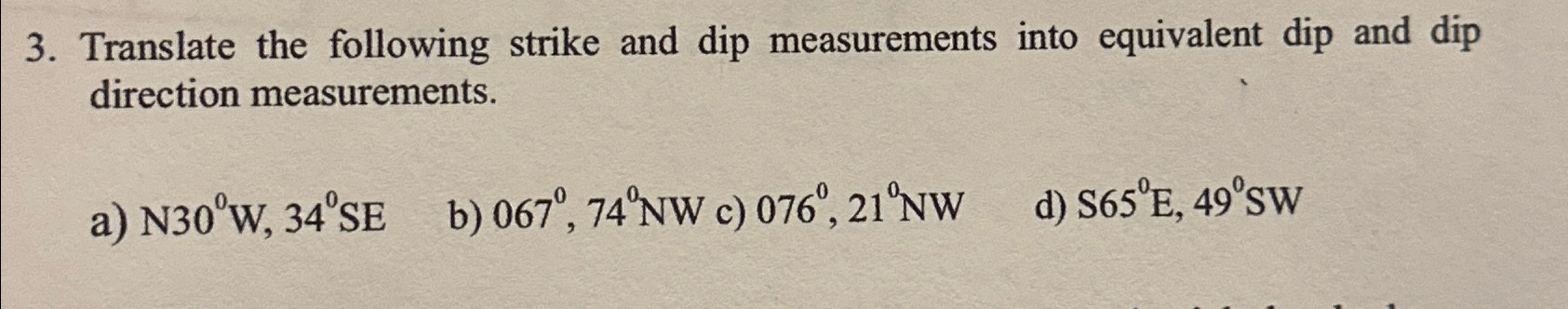 Solved Translate the following strike and dip measurements | Chegg.com
