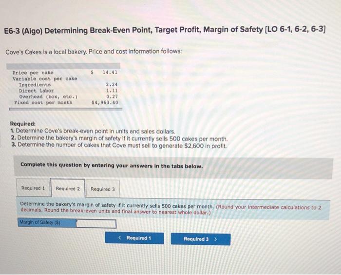 Solved E6-3 (Algo) Determining Break-Even Point, Target | Chegg.com