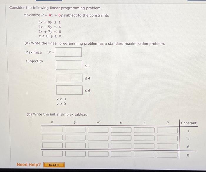 Solved PLEASE HELP!! Consider the following linear | Chegg.com
