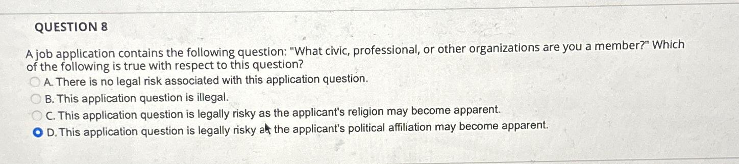 Solved QUESTION 8A job application contains the following | Chegg.com