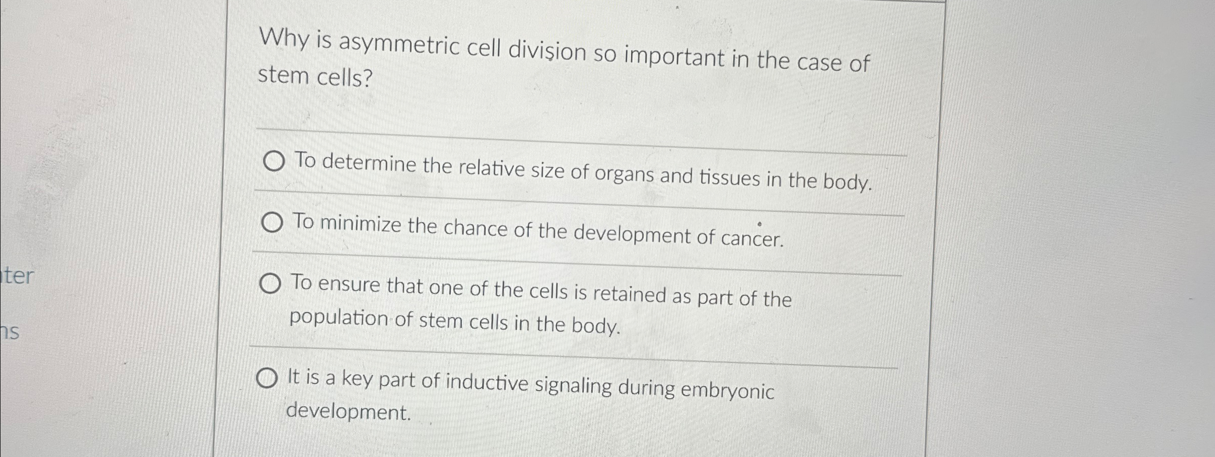 Why is asymmetric cell division so important in the | Chegg.com