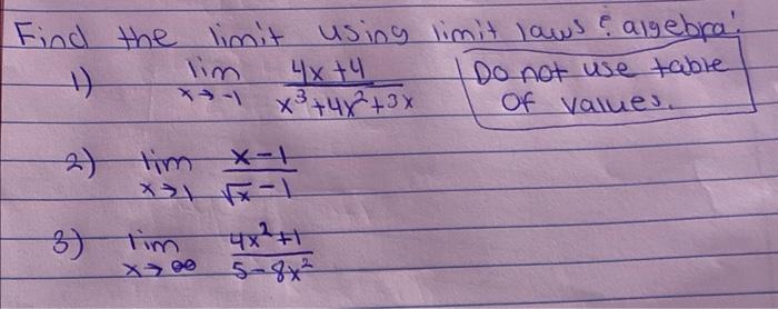 Solved Find the limit using limit laws? algebra: 1) | Chegg.com