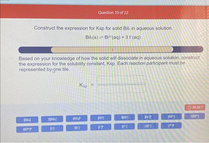 Solved Construct the expression for Ksp for solid Bils in | Chegg.com