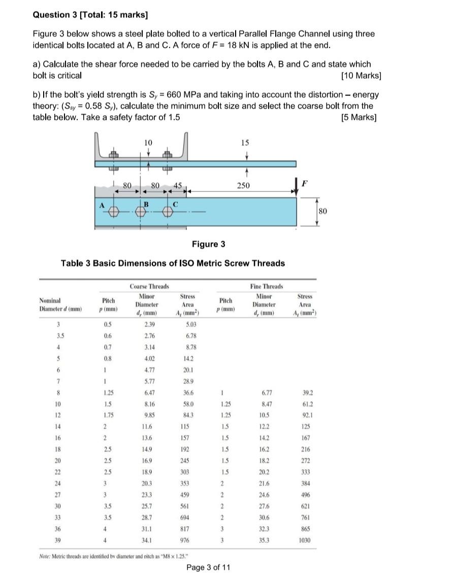 Solved Figure 3 below shows a steel plate bolted to a | Chegg.com