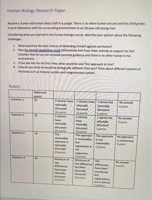 Solved Human Biology Research Paper Assume a 3-year-old | Chegg.com
