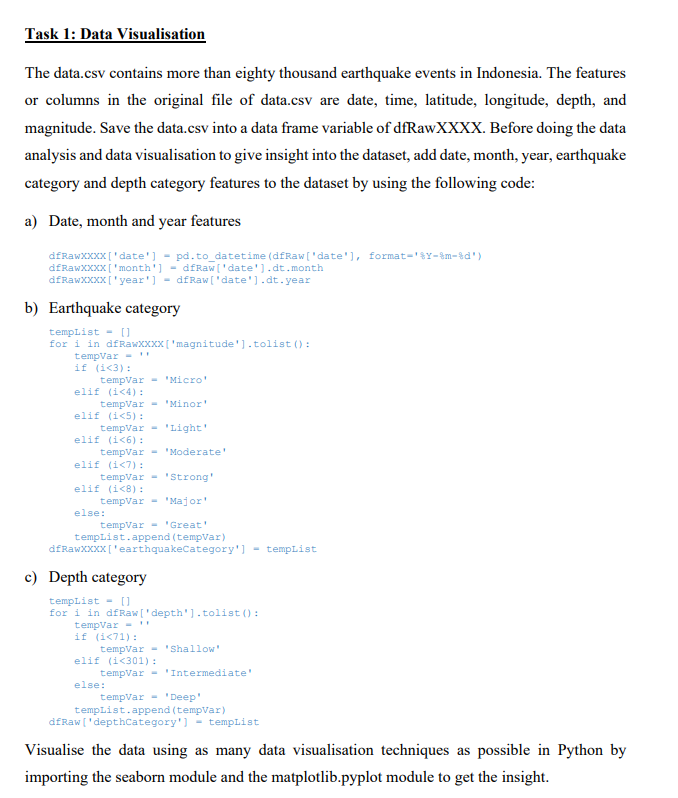 Solved Task 1: Data VisualisationThe data.csv contains more | Chegg.com