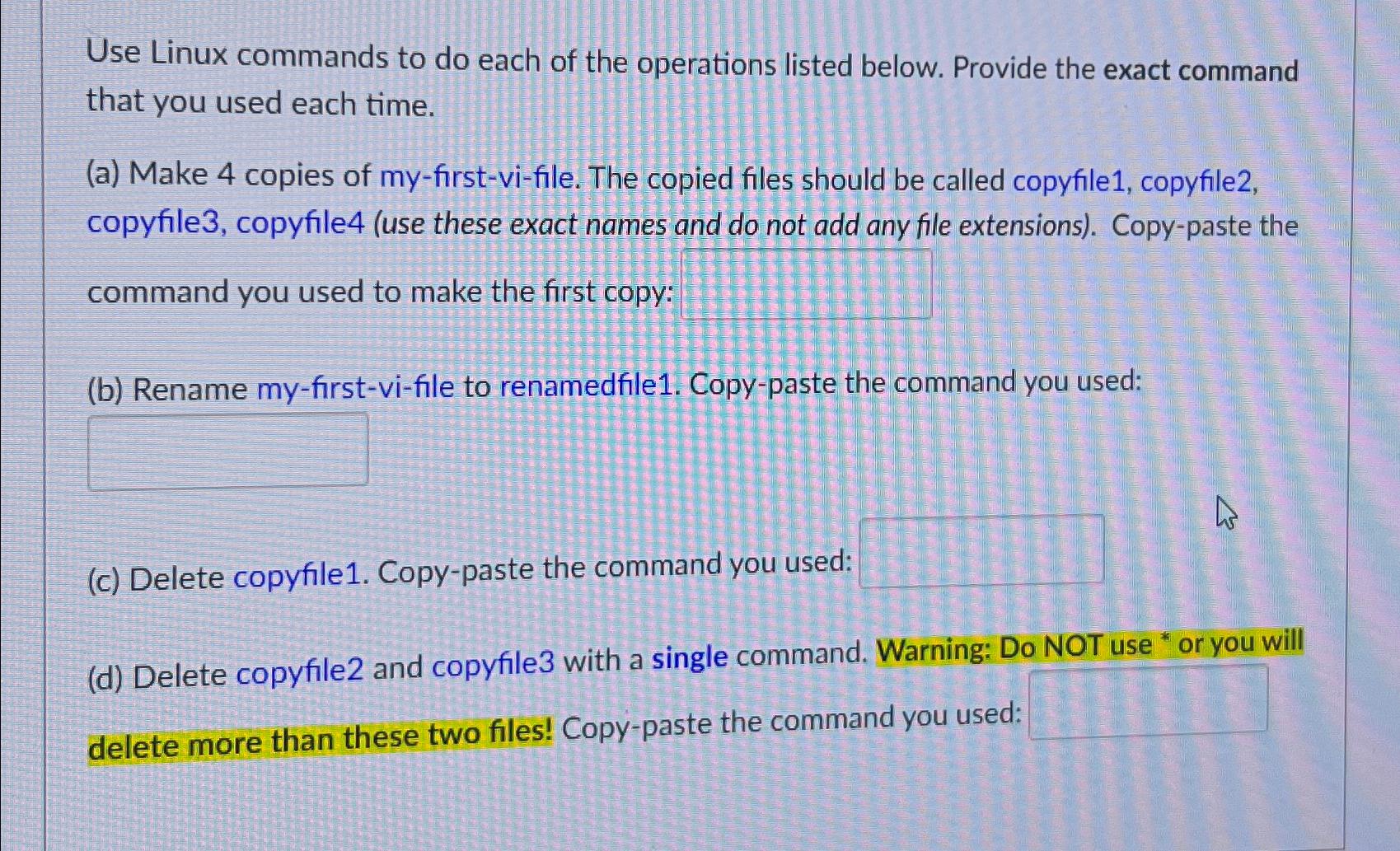Solved Use Linux commands to do each of the operations | Chegg.com